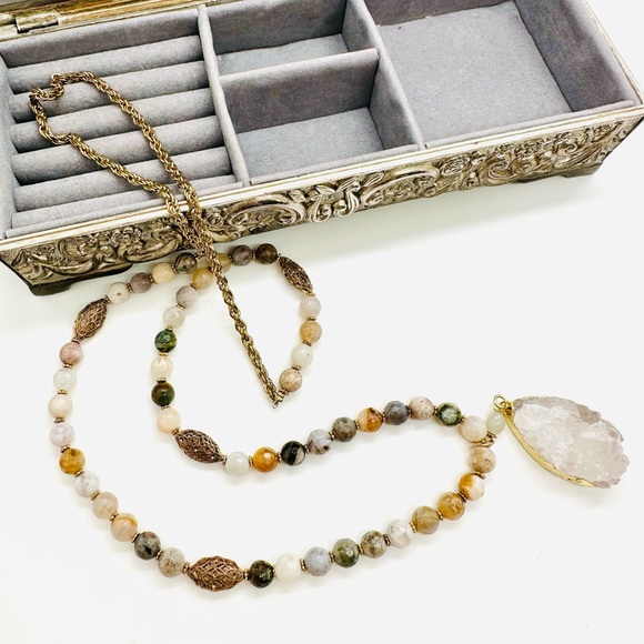 Jewelry | Vintage Gilded Quartz Geode Stone Bead Necklace | Poshmark